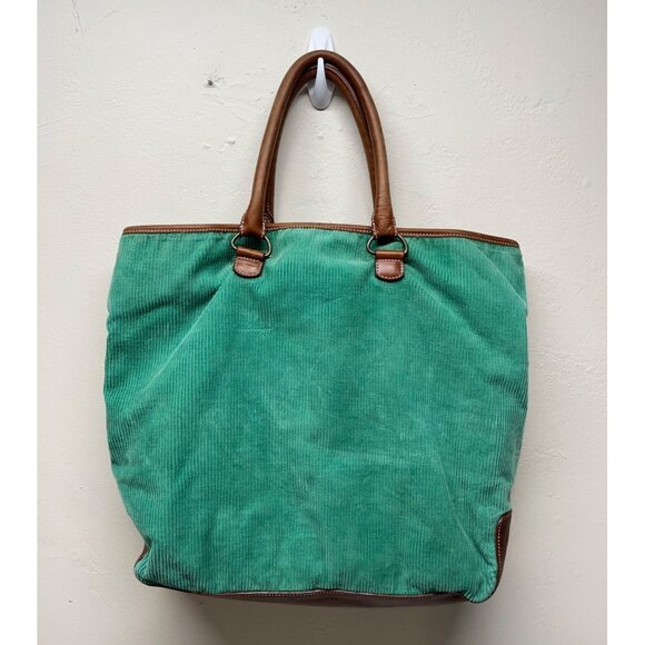 J. Crew | Bags | J Crew Leather Corduroy Tote Bag Brown Green | Poshmark